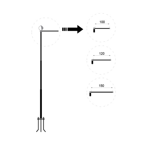 Power arm with rotating system for 8 meters mast
